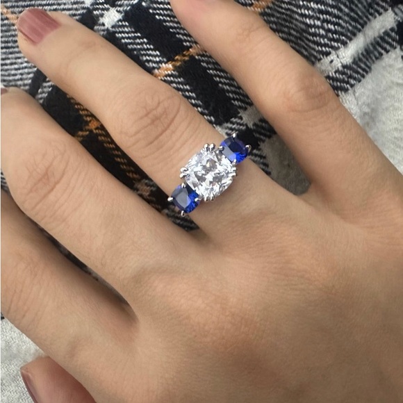 Italo | Jewelry | Italo Three Stone Cushion Cut Blue Topaz Engagement ...